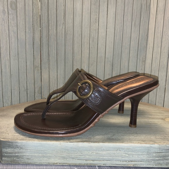 Boston Proper | Shoes | Boston Proper Brown Leather Gold Buckle Heeled ...